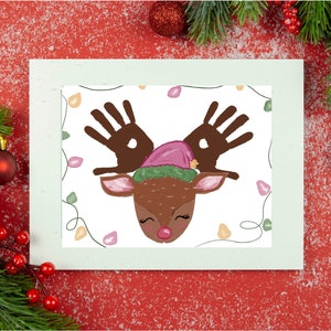 Reindeer Handprint Art Craft Pink, PRINTABLE Christmas Decor, Kids Art ...