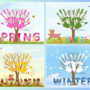 4 Seasons Hand Footprint Keepsake Artwork Spring Summer Autumn Winter ...