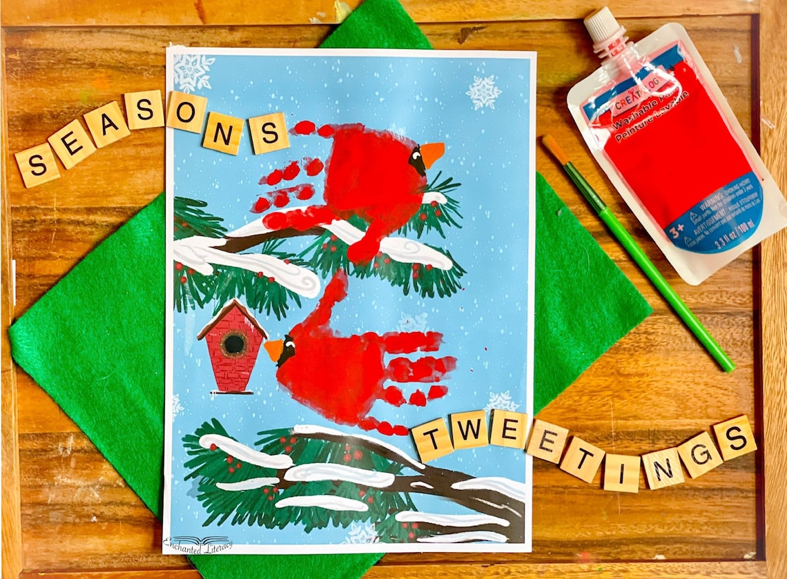 Snowy Cardinal Handprint Art Craft PRINTABLE Christmas - Etsy