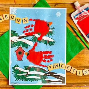 Snowy Cardinal Handprint Art Craft, PRINTABLE Christmas Decor,digital ...