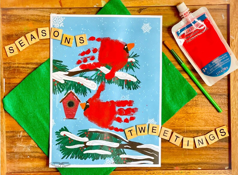 Snowy Cardinal Handprint Art Craft, PRINTABLE Christmas Decor,digital ...