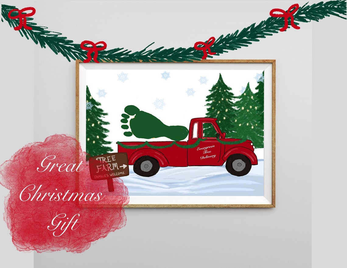 Tree Farm Truck Winter Handprint Art Craft, PRINTABLE Christmas Decor ...