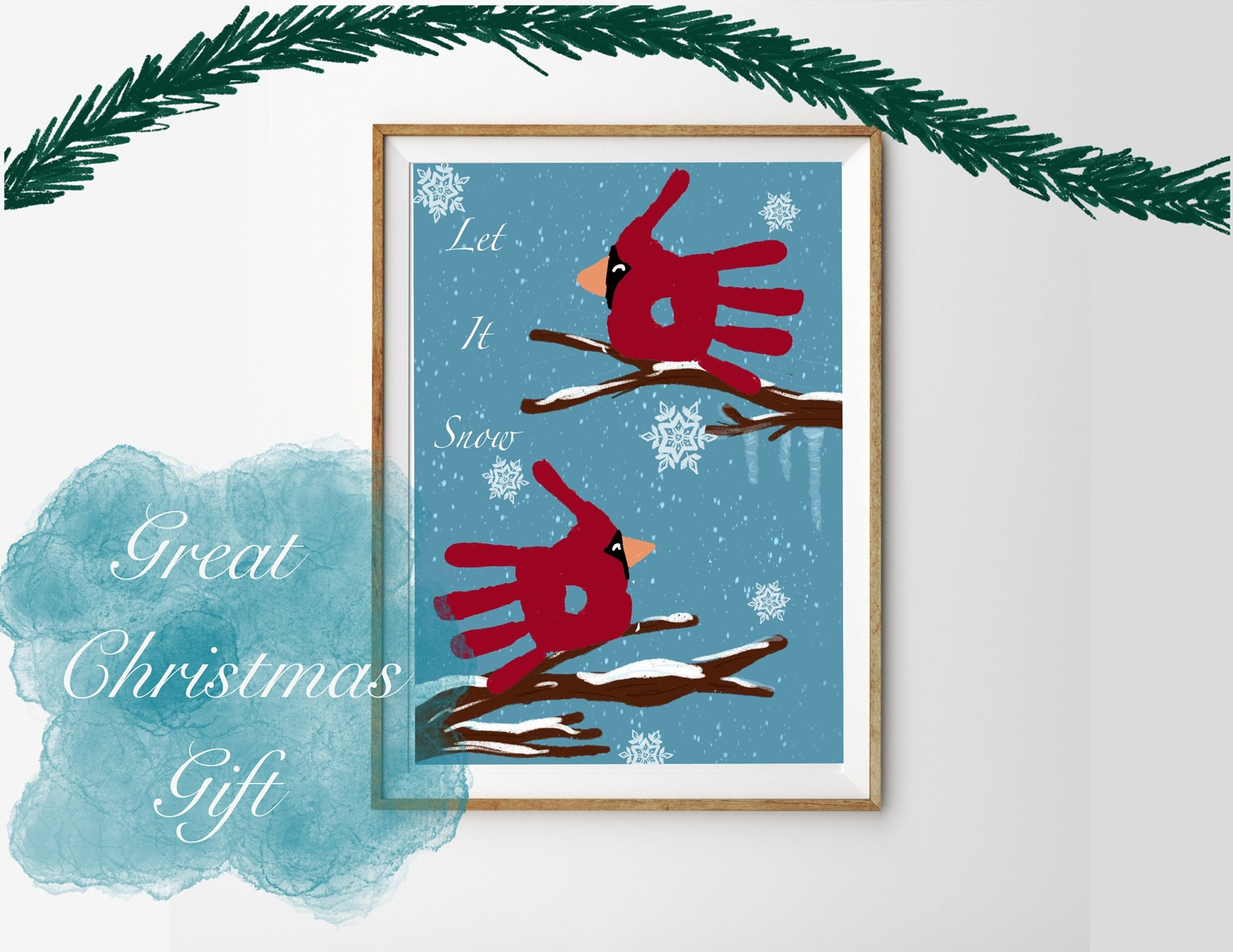 Let It Snow Cardinal Handprint Art Craft PRINTABLE Christmas - Etsy