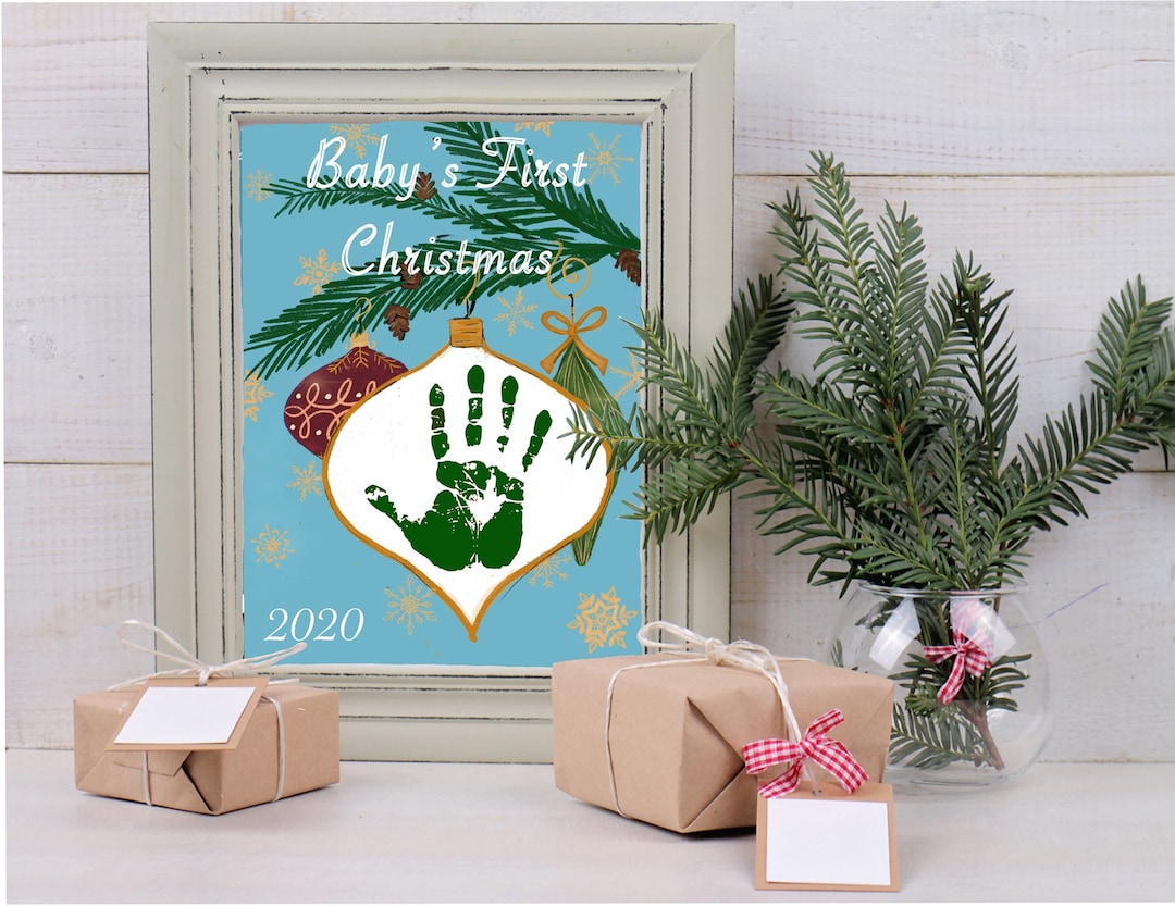 Babys 1st Christmas Handprint Craft, Blue PRINTABLE Christmas Decor ...