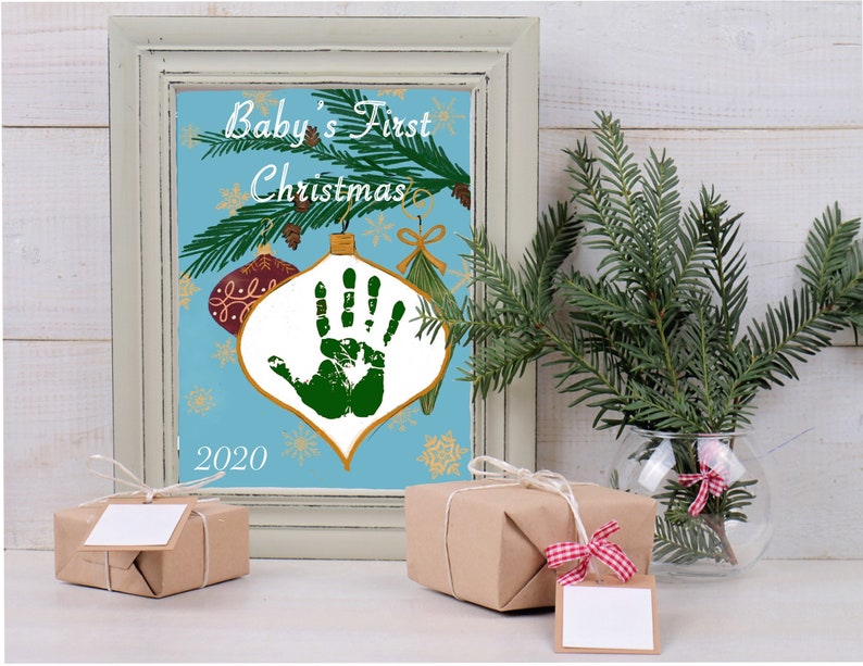 Babys 1st Christmas Handprint Craft, Blue PRINTABLE Christmas Decor ...