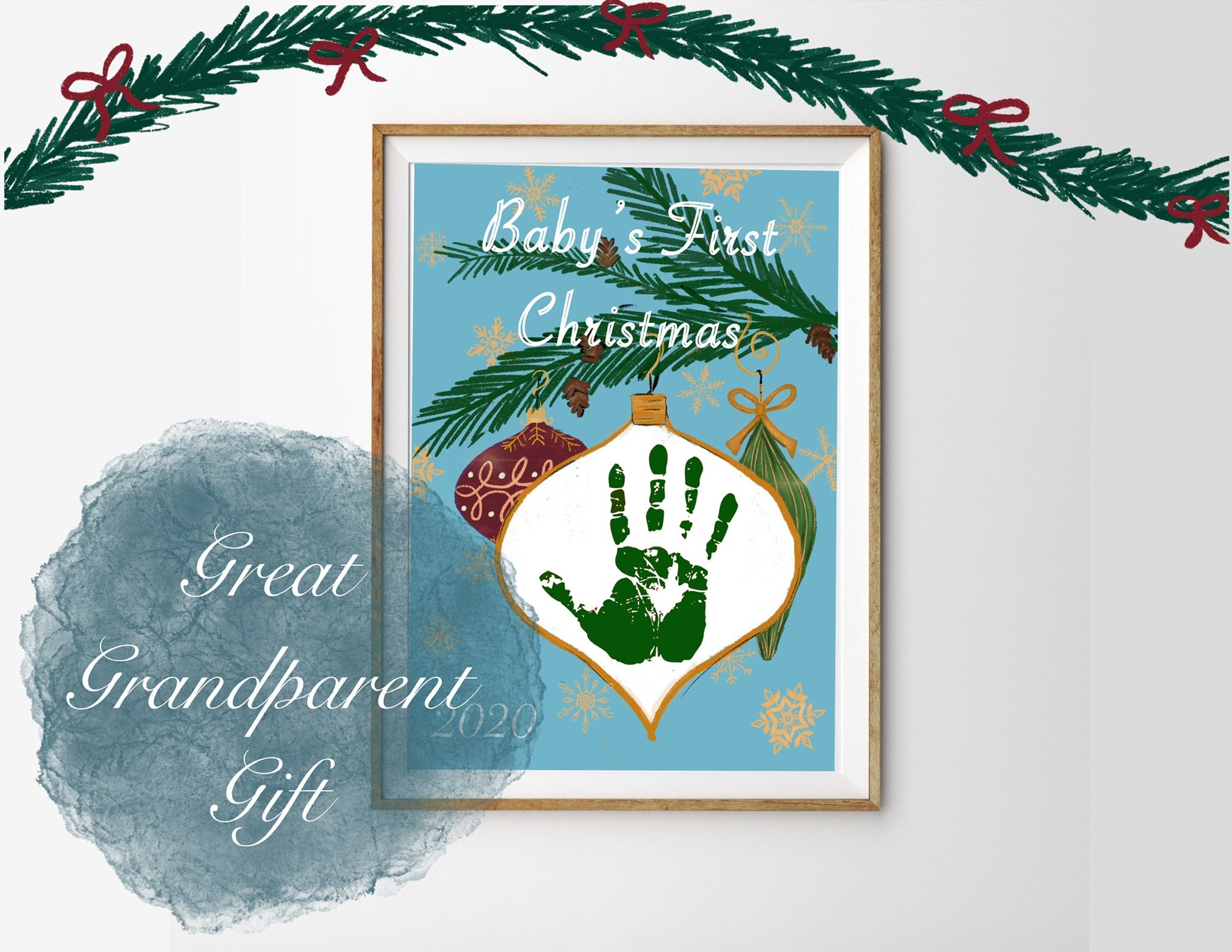 Babys 1st Christmas Handprint Craft, Blue PRINTABLE Christmas Decor ...