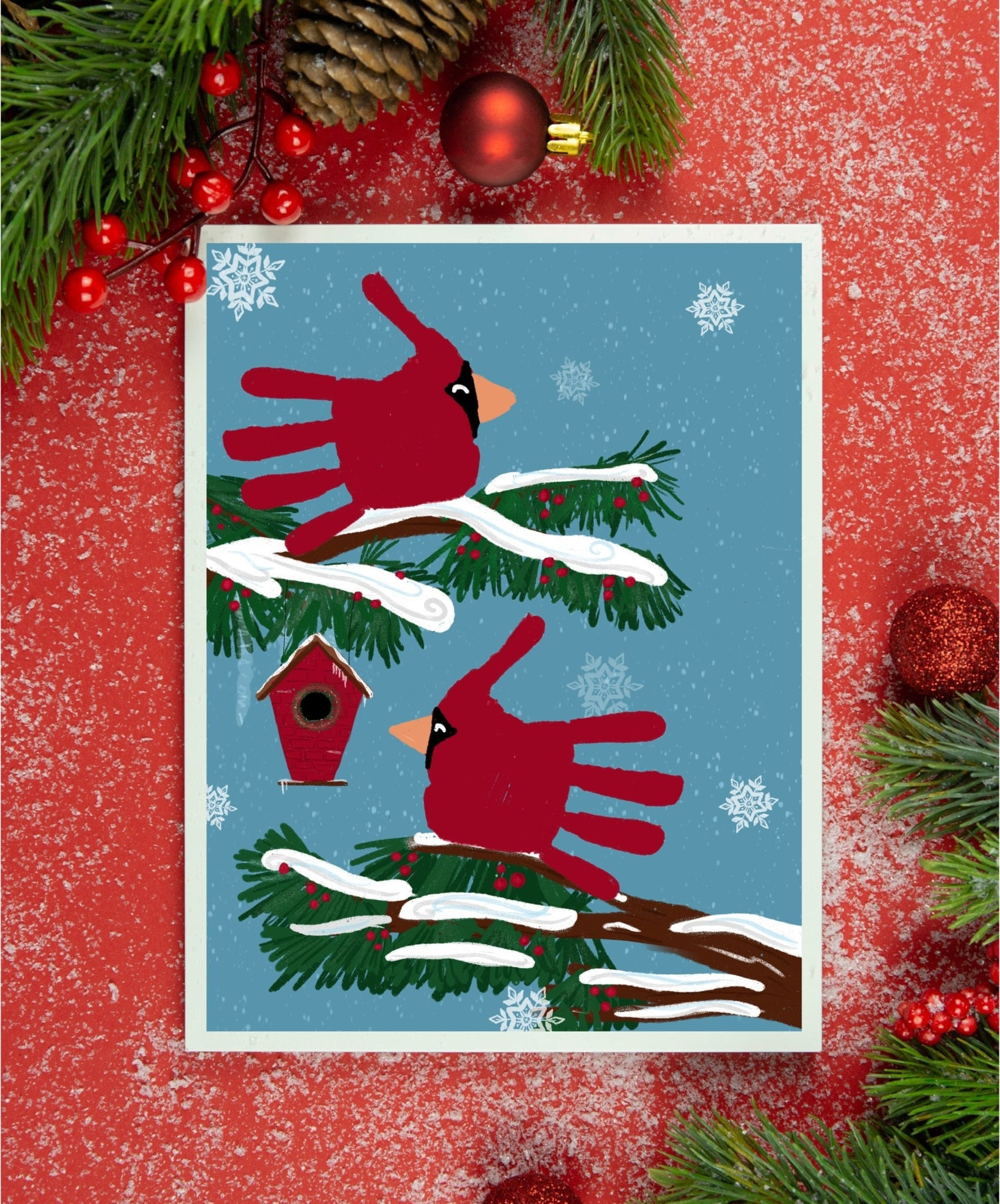 Snowy Cardinal Handprint Art Craft, PRINTABLE Christmas Decor,digital ...