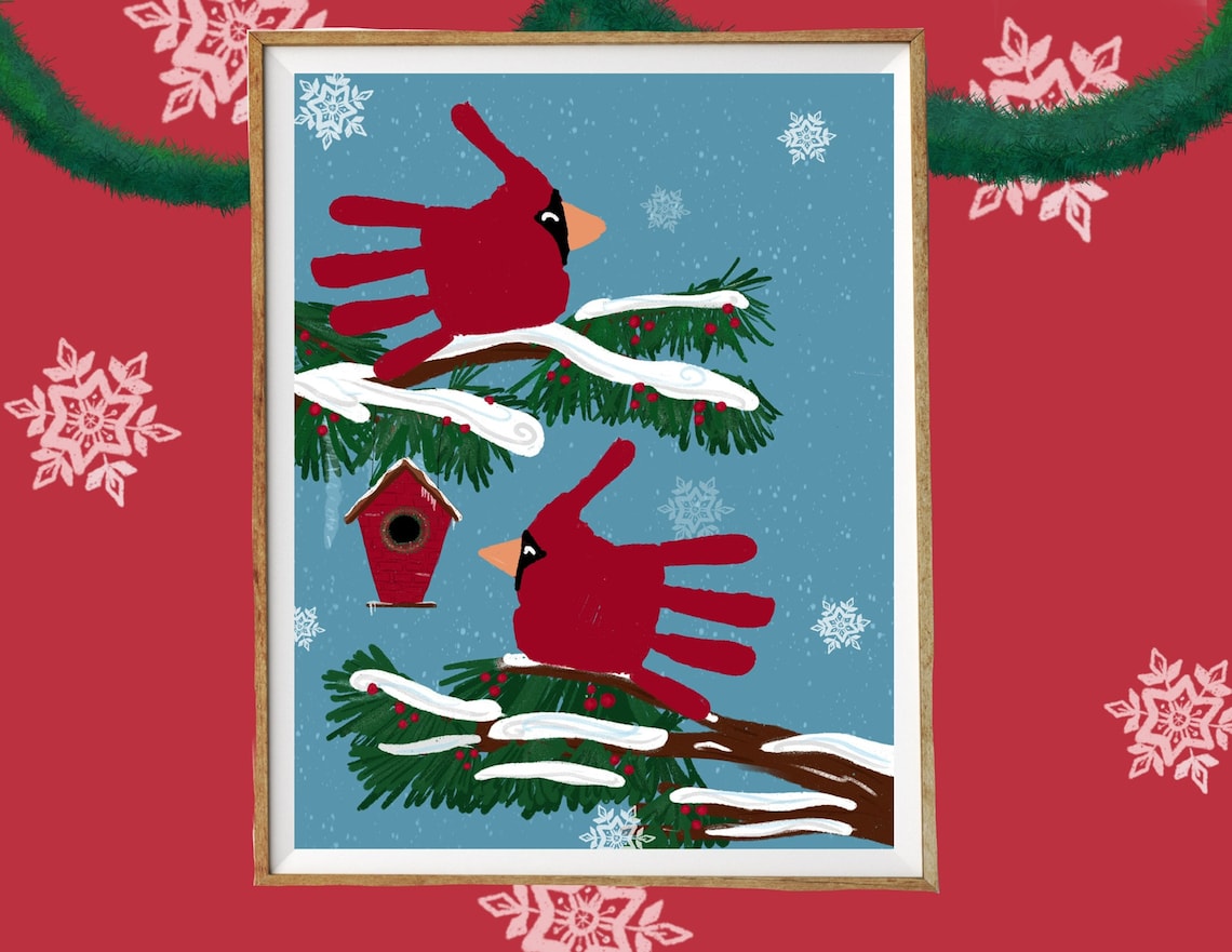 Snowy Cardinal Handprint Art Craft PRINTABLE Christmas - Etsy