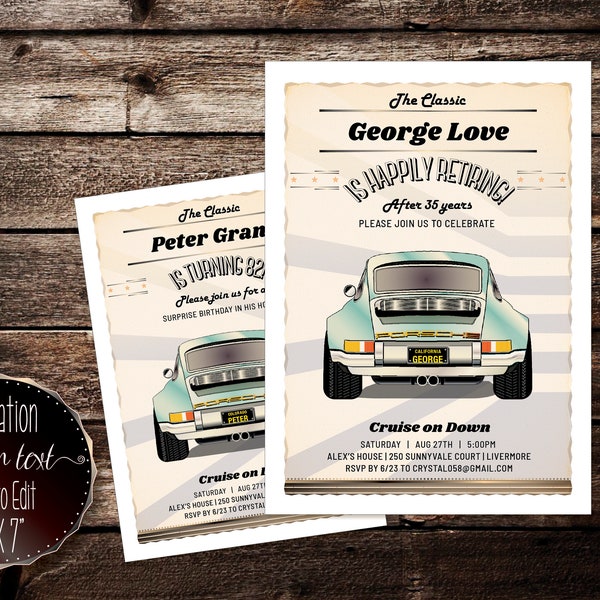 Porsche Birthday Invitations - Etsy