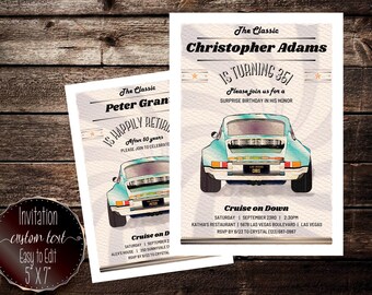 Retirement / Birthday Party Invitation, Corvette Classic Car, Vintage ...
