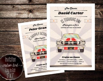 Retirement / Birthday Party Invitation, Corvette Classic Car, Vintage ...
