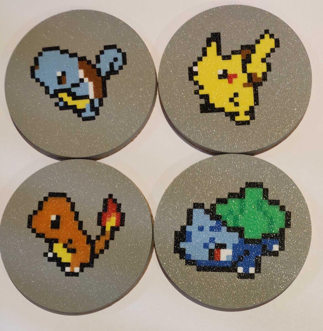 Pokemon - First Generation Starter Pixel Art Drink Coasters (set of 4 ...