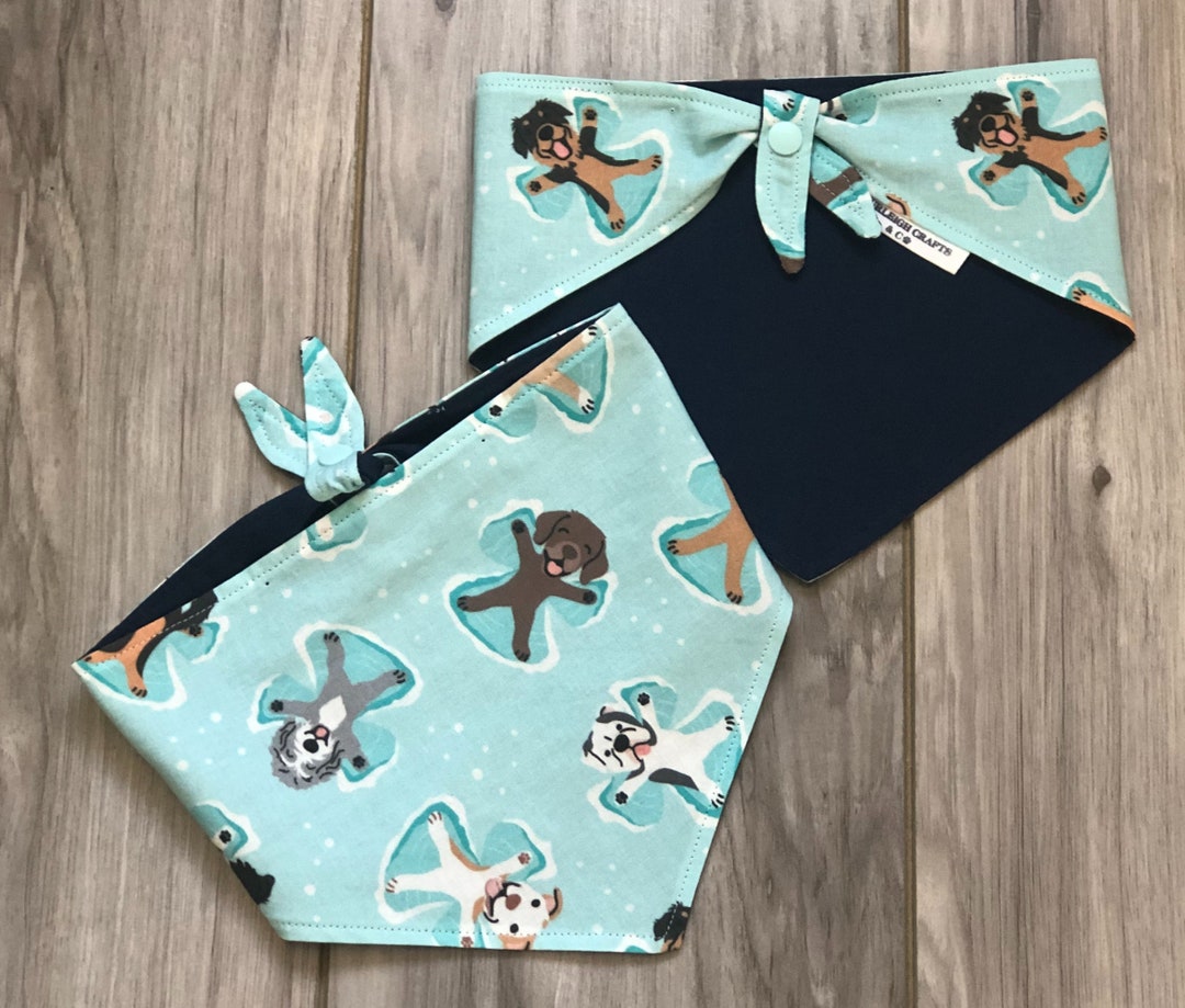 Reversible Snap Dog Bandana Dog Snow Angel, Winter Themed Bandana ...