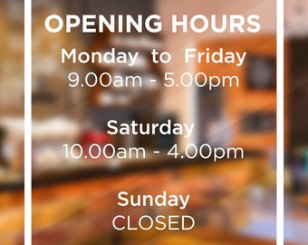 Opening Hours With Business Logo, Shop Open & Closed Vinyl Decal, Cafe ...