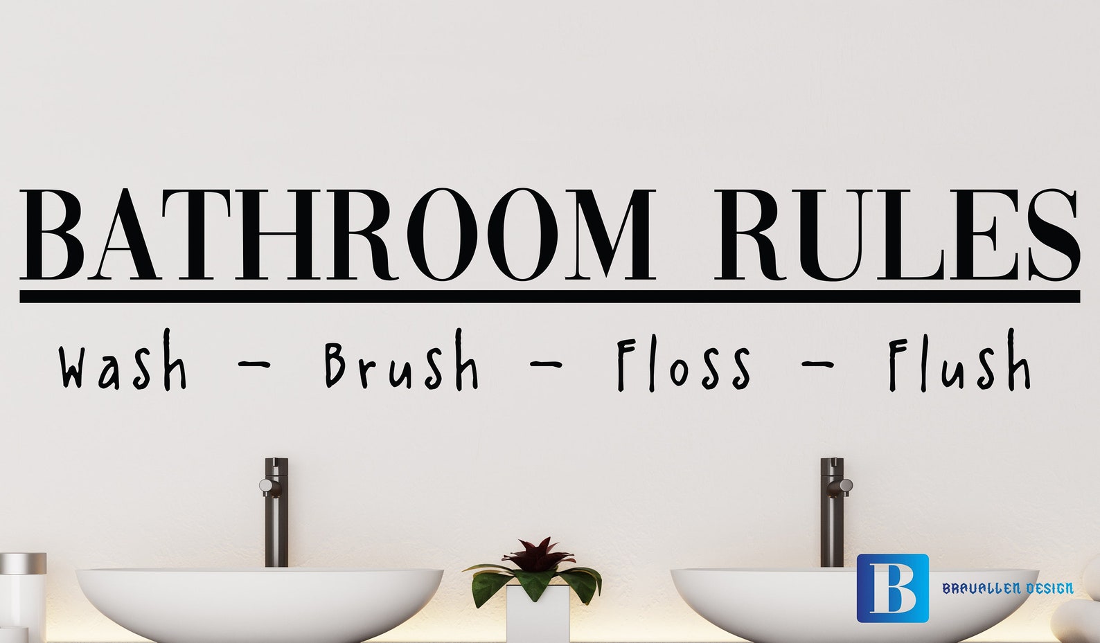 Bathroom Rules Wash Brush Floss Flush Home Wall Art Decal | Etsy