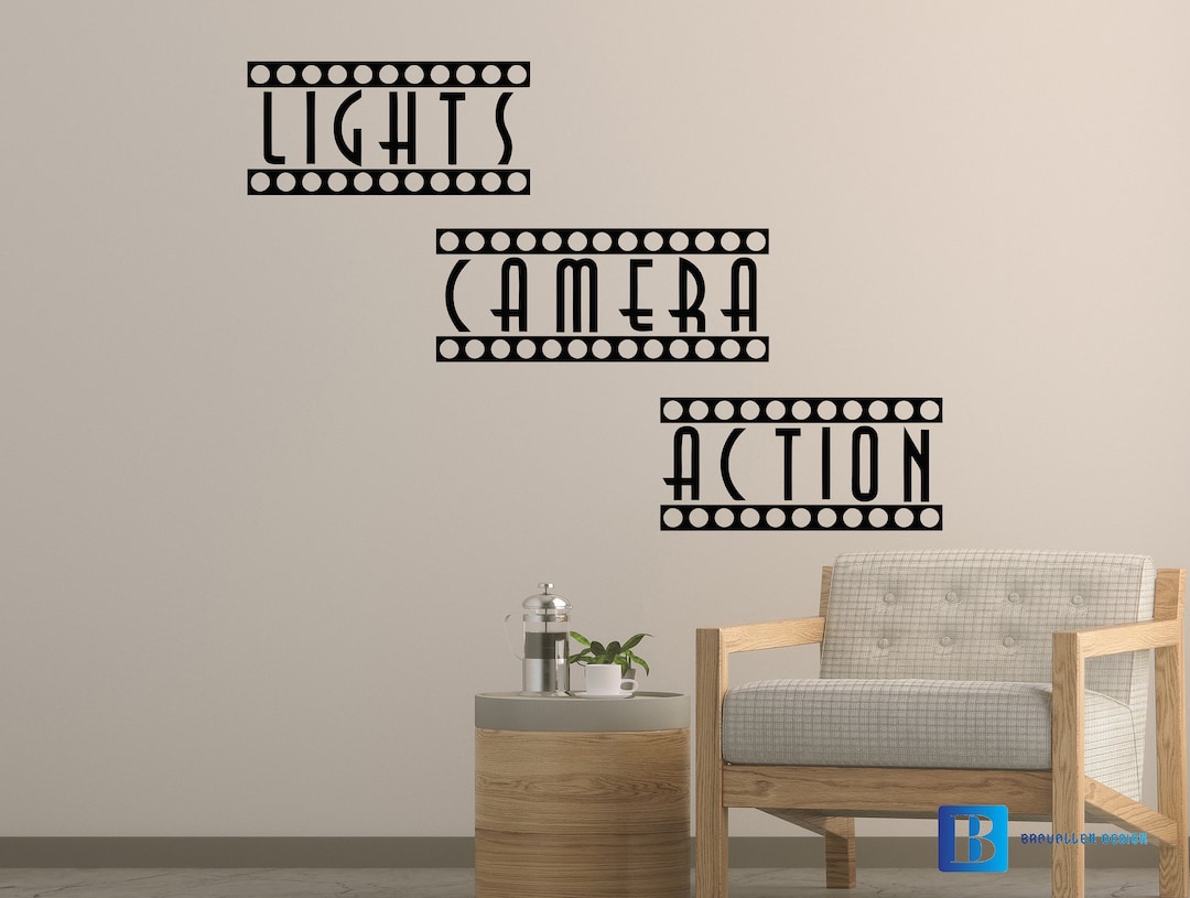 Lights Camera Action Cinema Movie Den Wall Art Matt Vinyl Decal Sticker ...