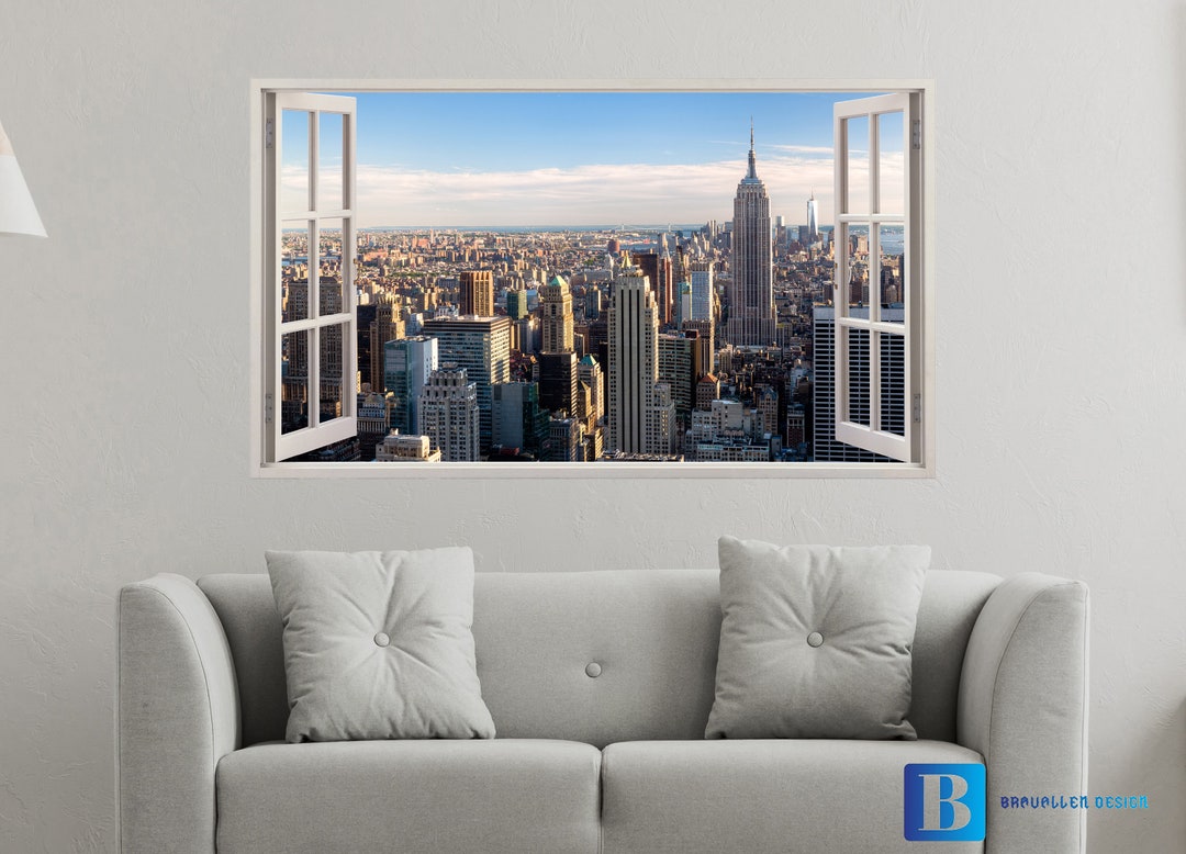 New York City Skyline View Wall Sticker 3D Window Effect View Wall ...