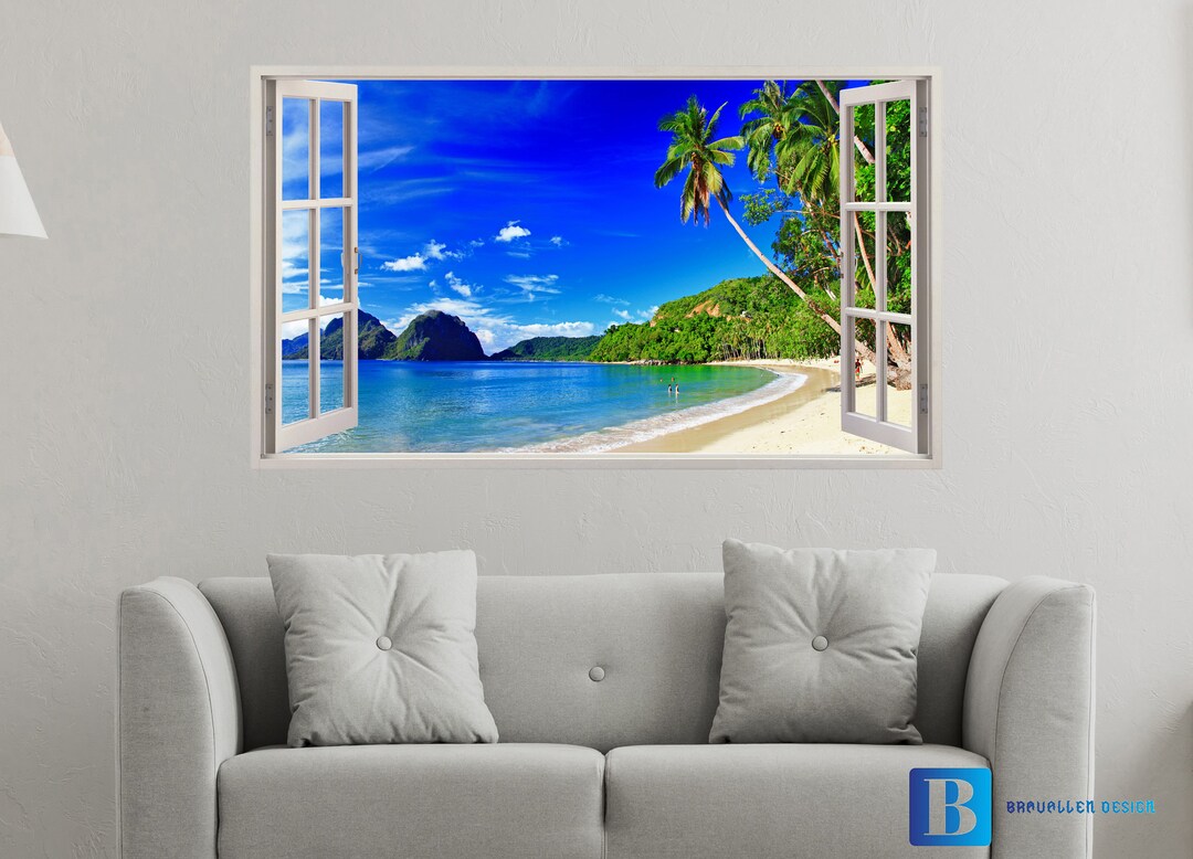 Beach Wall Sticker 3D Window Effect View Wall Decal Removable - Etsy UK