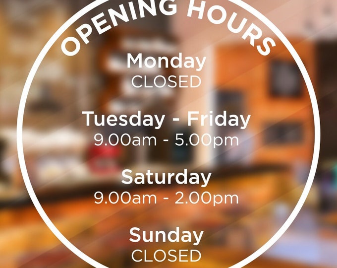 Shop Window Vinyl Decal With Logo, Business Opening Hours Sticker, Cafe ...