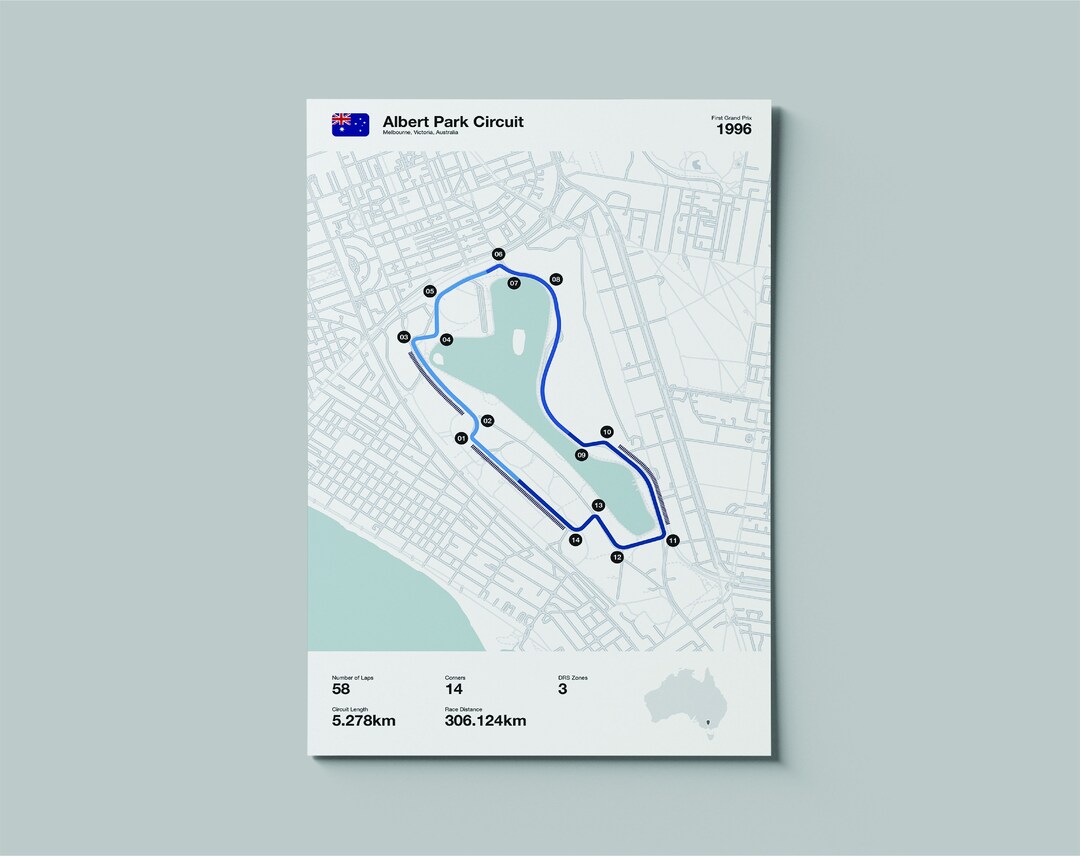Albert Park F1 Circuit Poster: Melbourne Grand Prix Map (digital ...