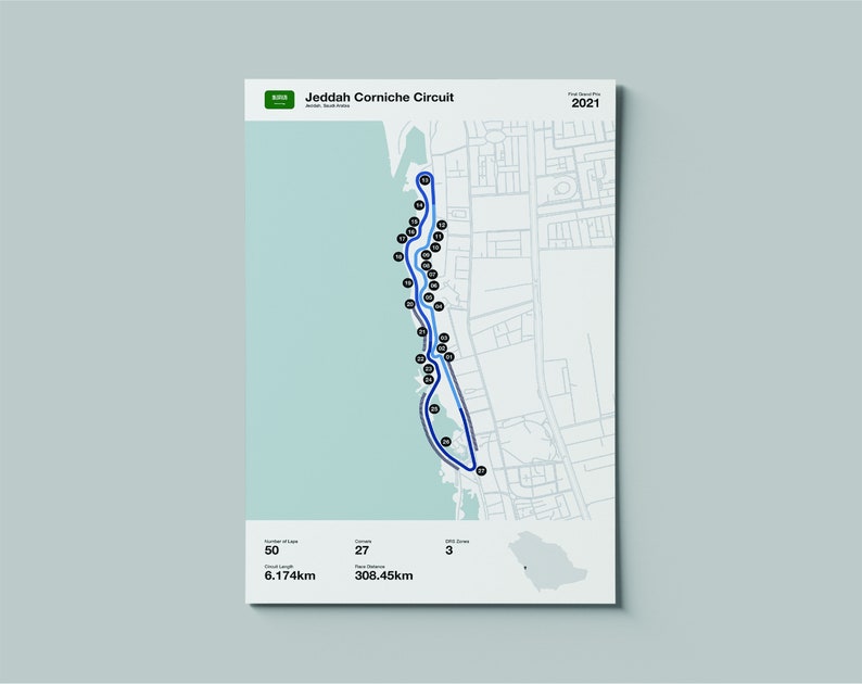 Formula 1 Jeddah Corniche Circuit Downloadable Poster F1 Grand Prix ...