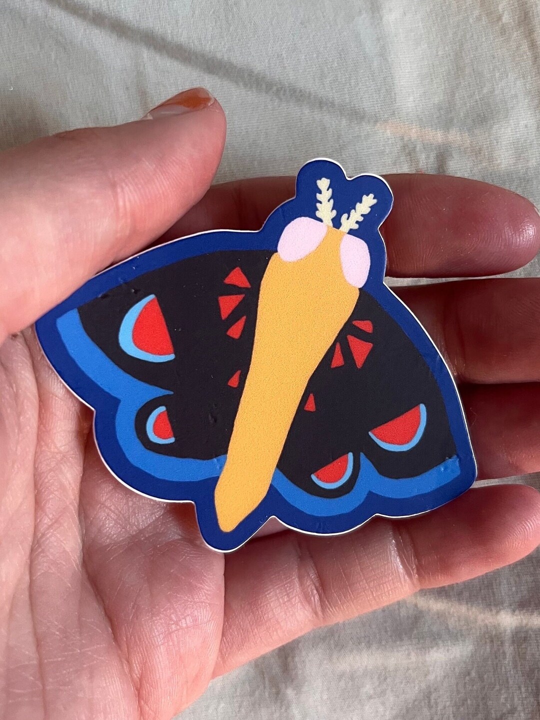 Yellow, Blue, and Red Geometric Moth Sticker- Original Art Vinyl ...
