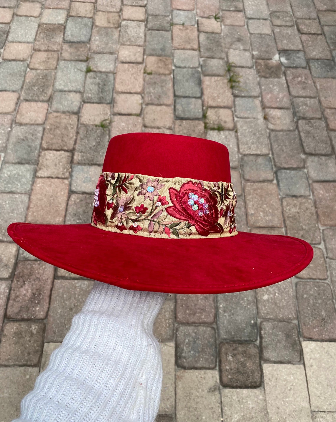 Red Rose Boater Hat With Sequence D-33 - Etsy