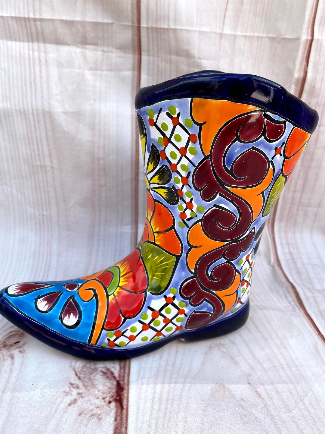 Country Style Talavera Boot Planter - Etsy