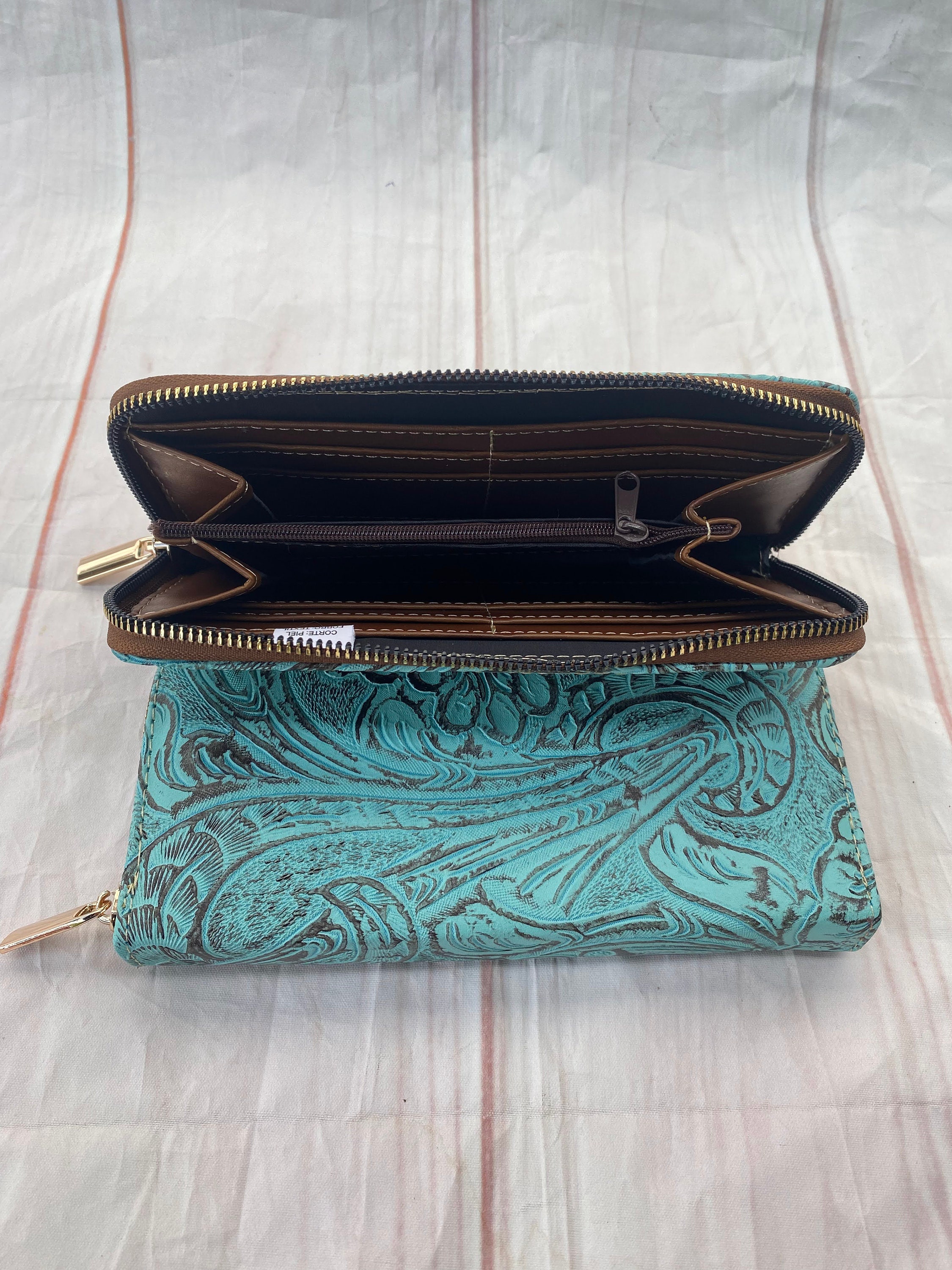 Turquoise Tooled Leather Wallet - Etsy