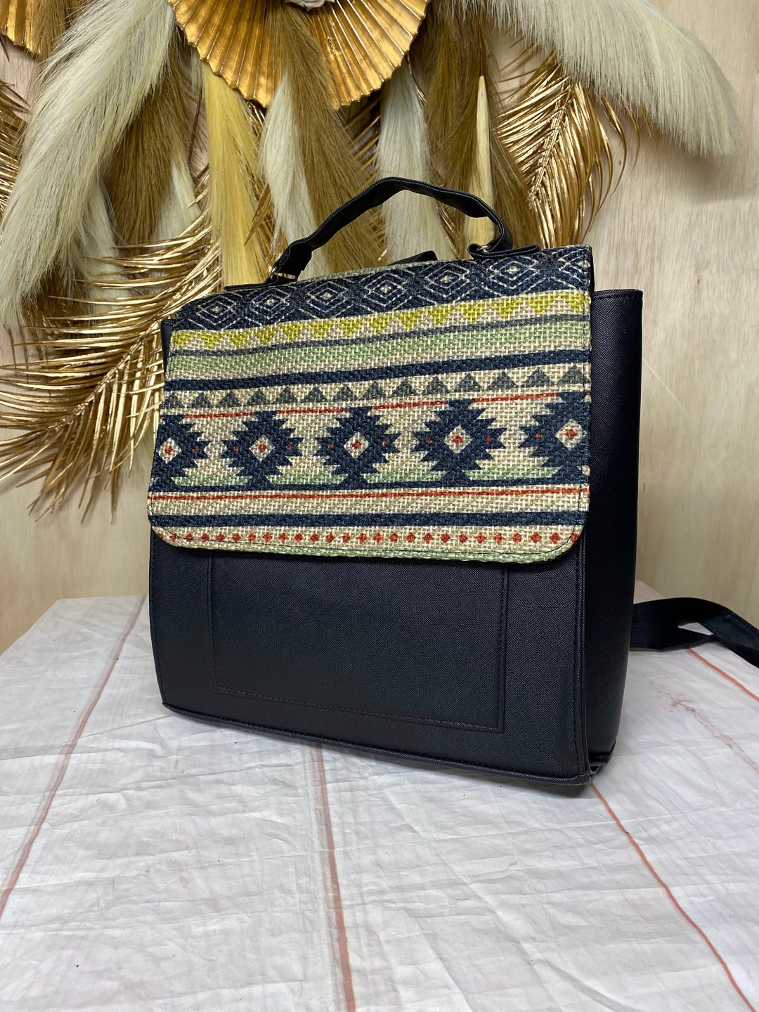 Black Aztec Leather Backpack - Etsy