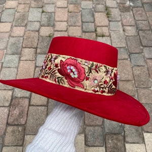 Red Rose Boater Hat With Sequence D-33 - Etsy