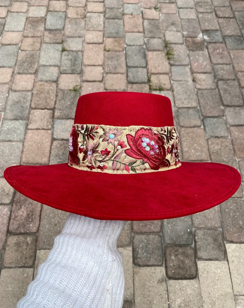 Red Rose Boater Hat With Sequence D-33 - Etsy