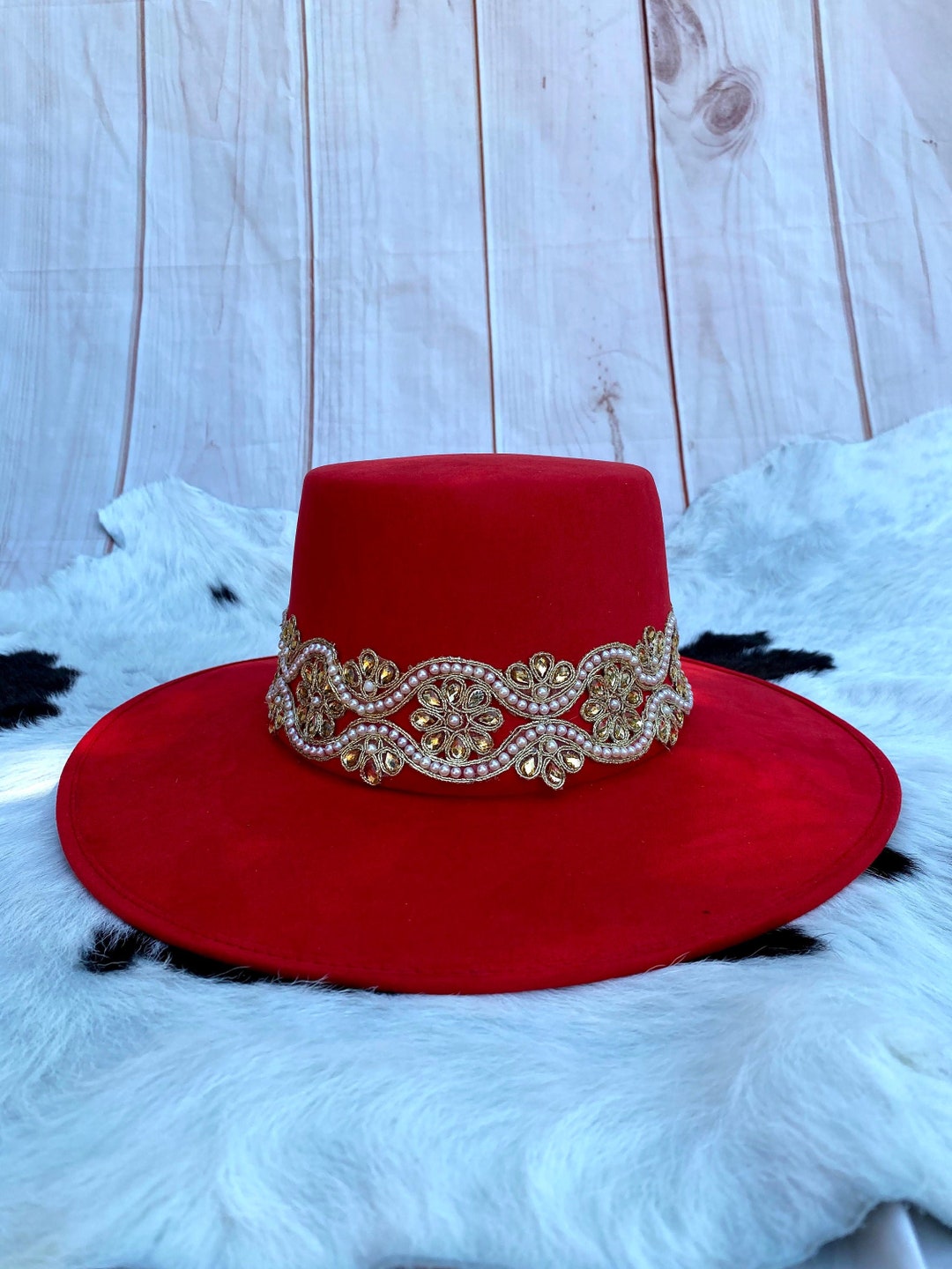Red Felt Boater Hat - Etsy