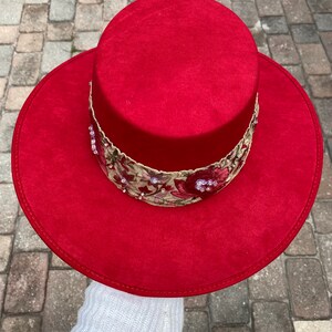 Red Rose Boater Hat With Sequence D-33 - Etsy
