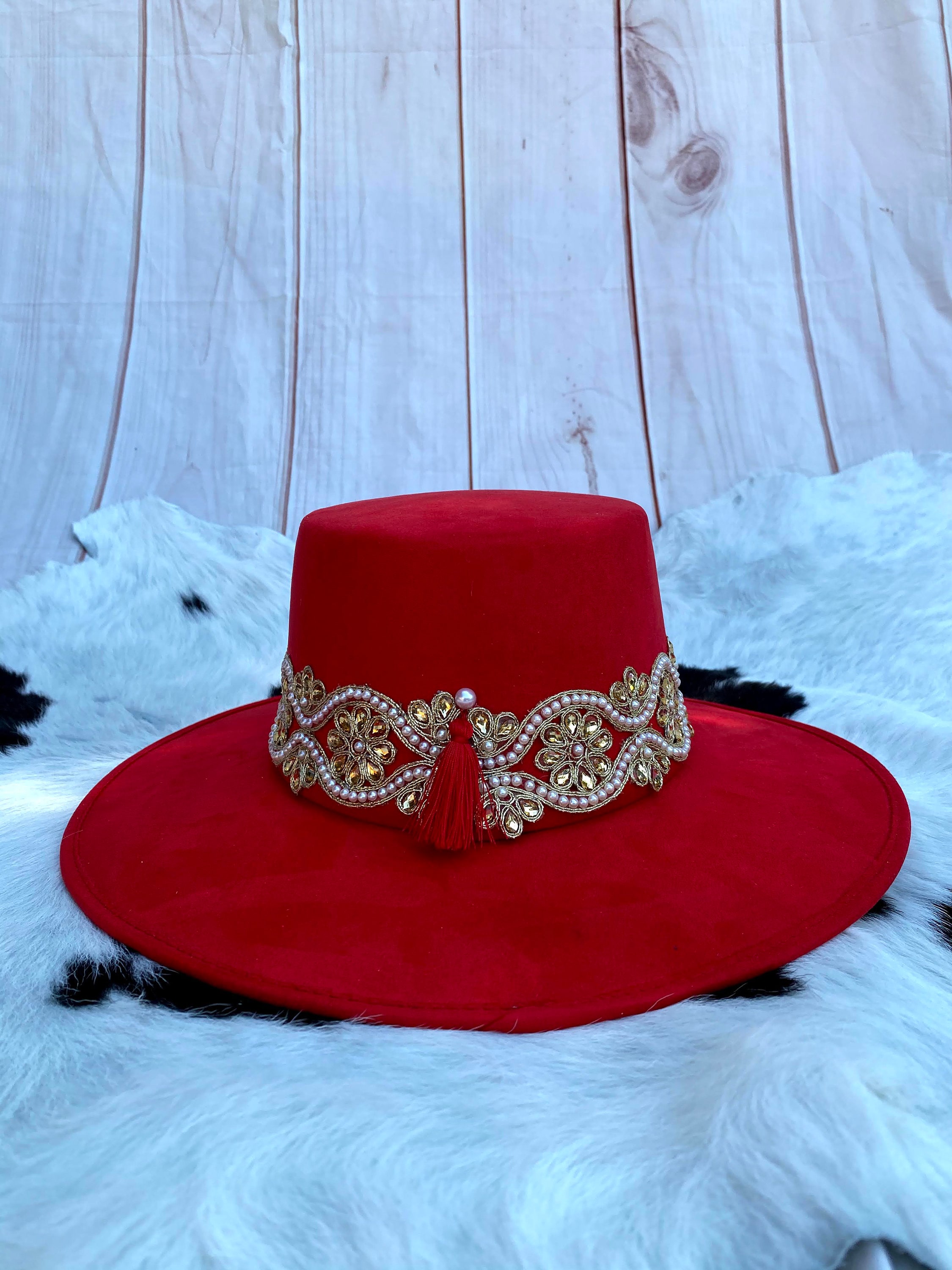 Red Felt Boater Hat - Etsy