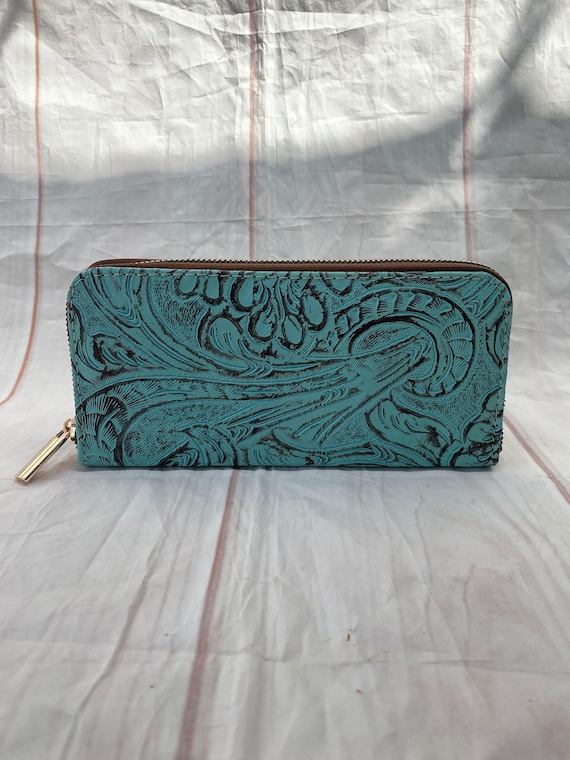Turquoise Tooled Leather Wallet - Etsy