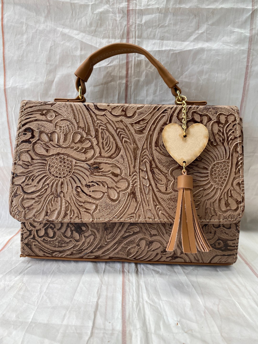 Beige Tooled Leather Crossbody Bag - Etsy