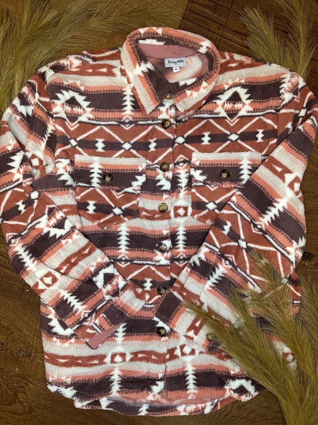 Pink Aztec Print Sherpa Shacket - Etsy