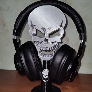 Skull headphone stand black and silver | Etsy