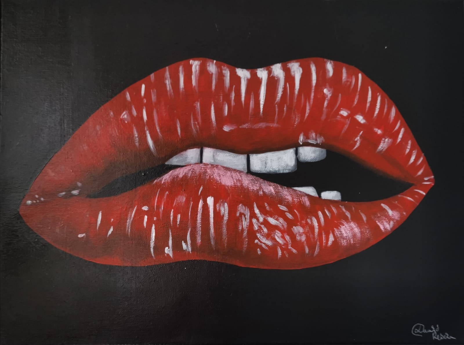 Realistic Red Lips Acrylic Painting Art | Etsy