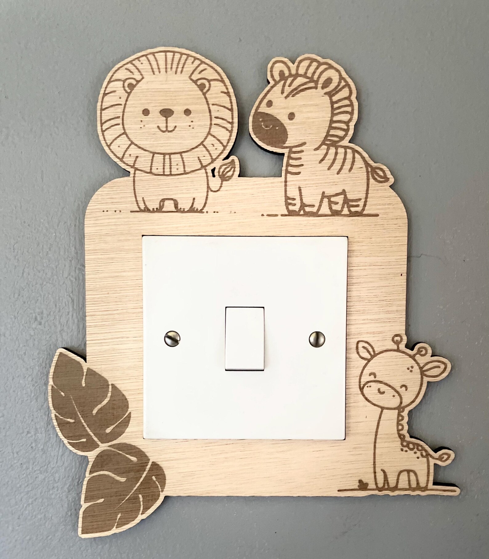 Jungle Animal Theme Nursery Light Switch Surround Wooden Wall Decor ...