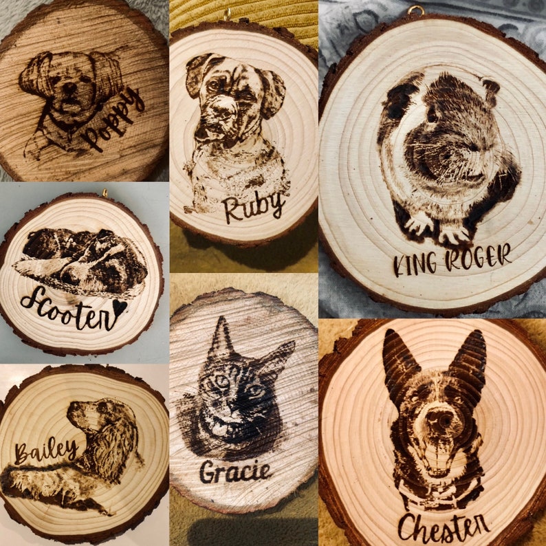 Wood Slice Pet Portrait Engraved Personalised - Etsy