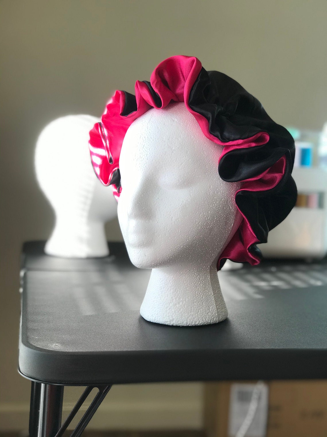 Hair Bonnet in colors Black and Pink - Etsy
