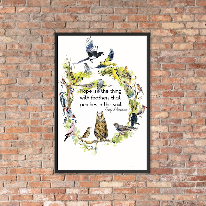 Emily Dickinson Hope is the Thing With Feathers Illustrated Poster ...