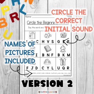 Beginning Sound Worksheet, Initial Sound Review Practice, Kindergarten ...