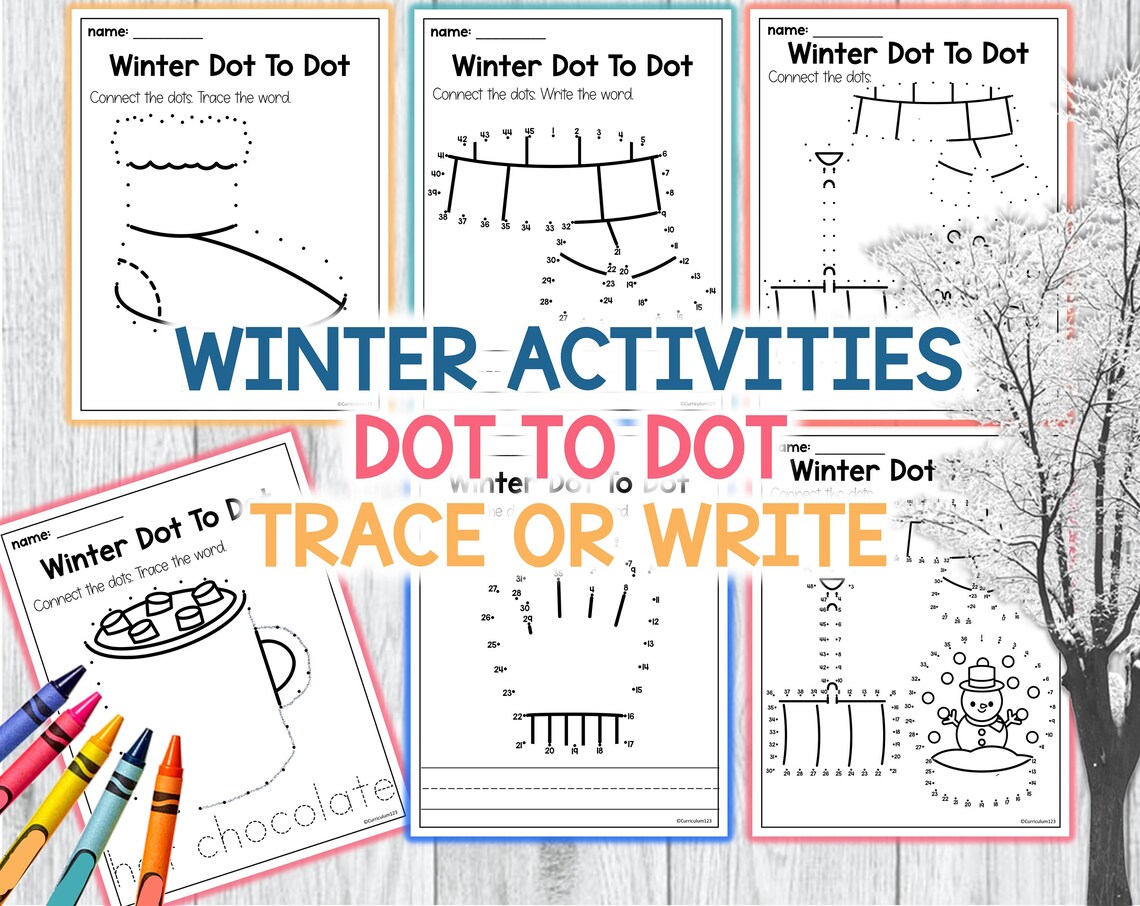 Winter Dot to Dot Printable Coloring Pages Winter Activities for ...