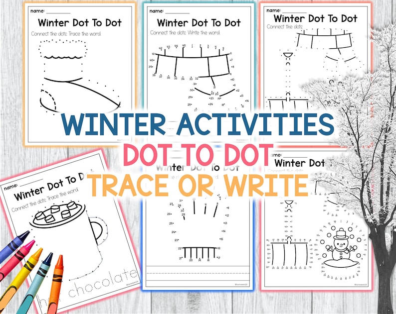 Winter Dot to Dot Printable Coloring Pages Winter Activities for ...