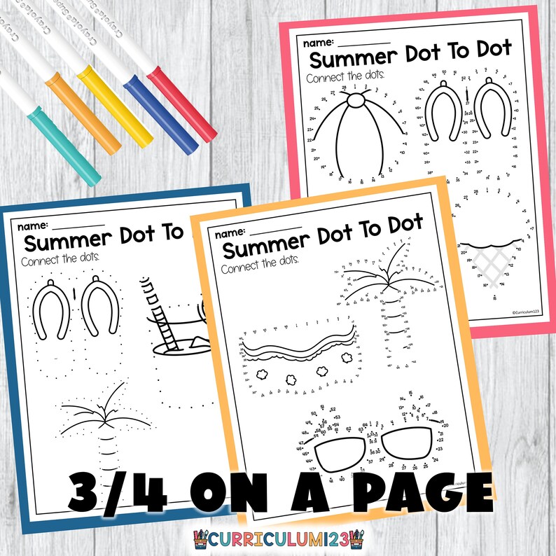 Summer Dot to Dot Worksheets Connect the Dots Fun Sheets - Etsy