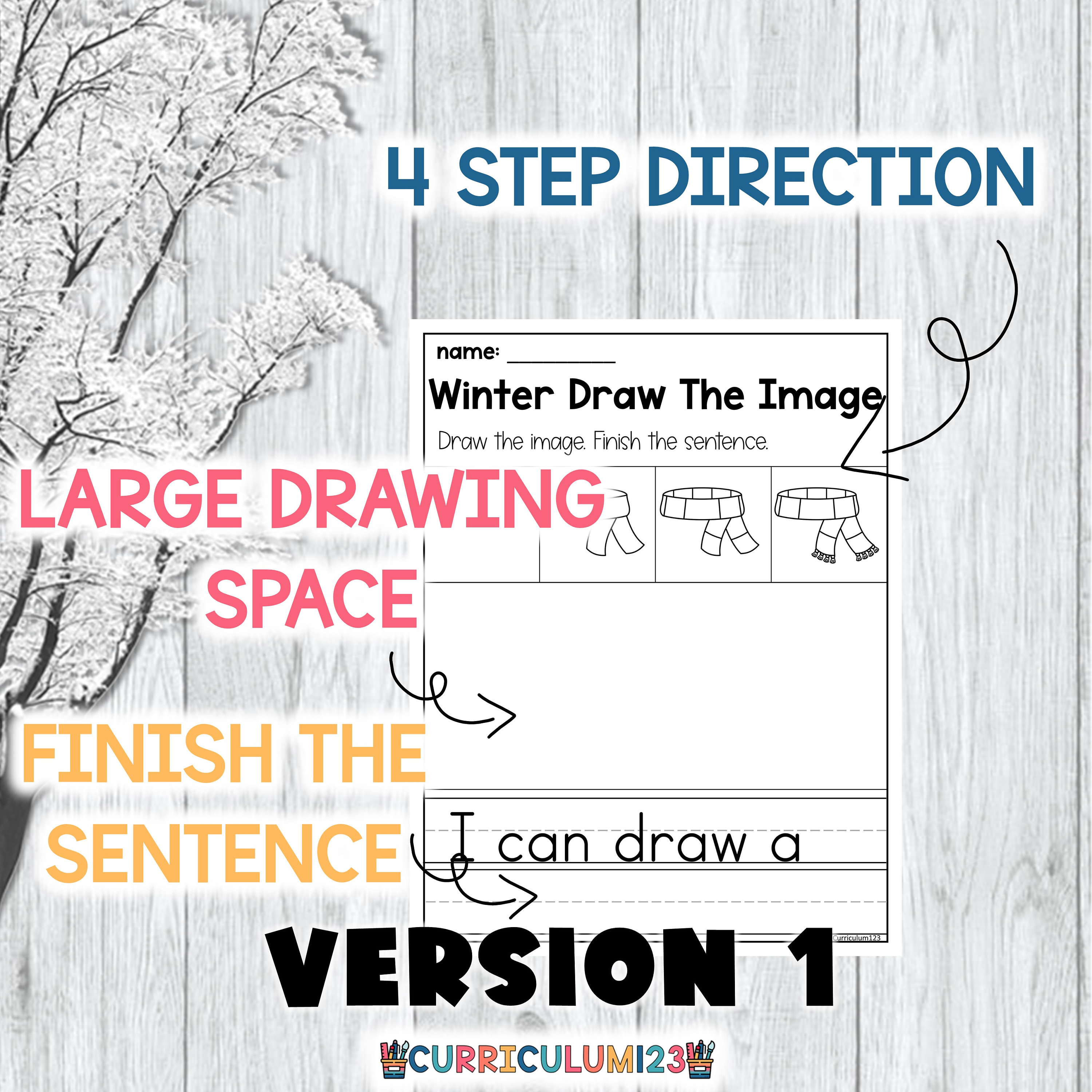 Winter Directed Drawing Printable Draw the Picture Winter Activities ...