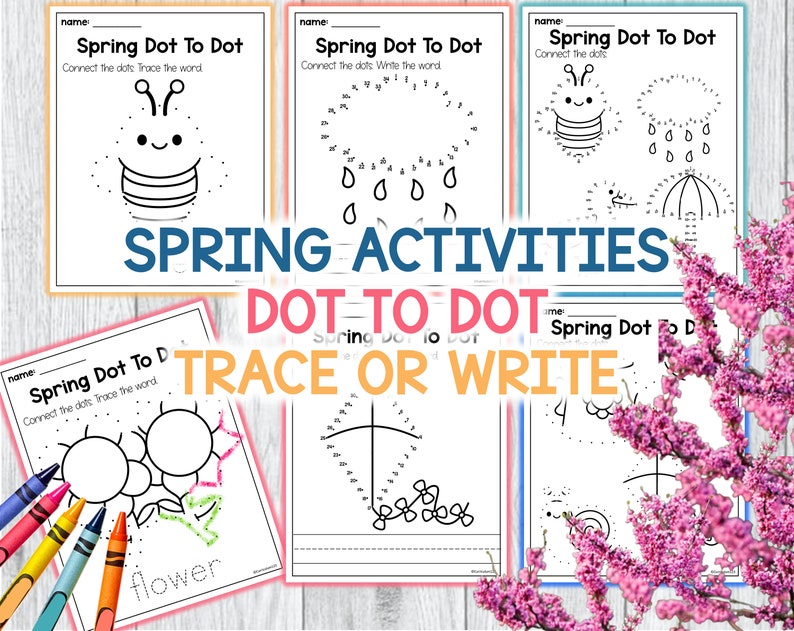 Spring Dot to Dot Printable Coloring Pages Spring Activities for ...